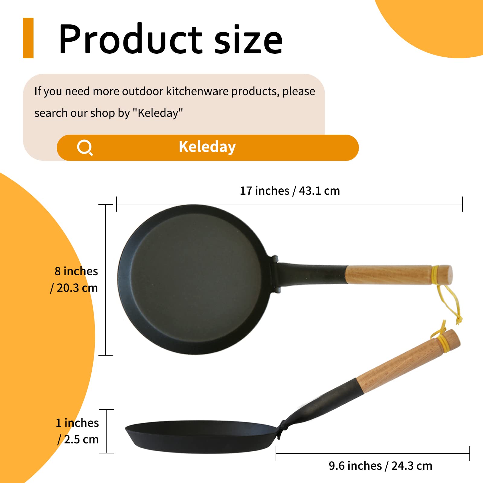 Keleday 8.2 Inch Cast iron Skillets, Non Stick Frying Pan, Cast Iron Griddle Pan for Camping Indoor & Outdoor Use,Pre-Seasoned Grill Pan with Folding Handle for Stove Tops