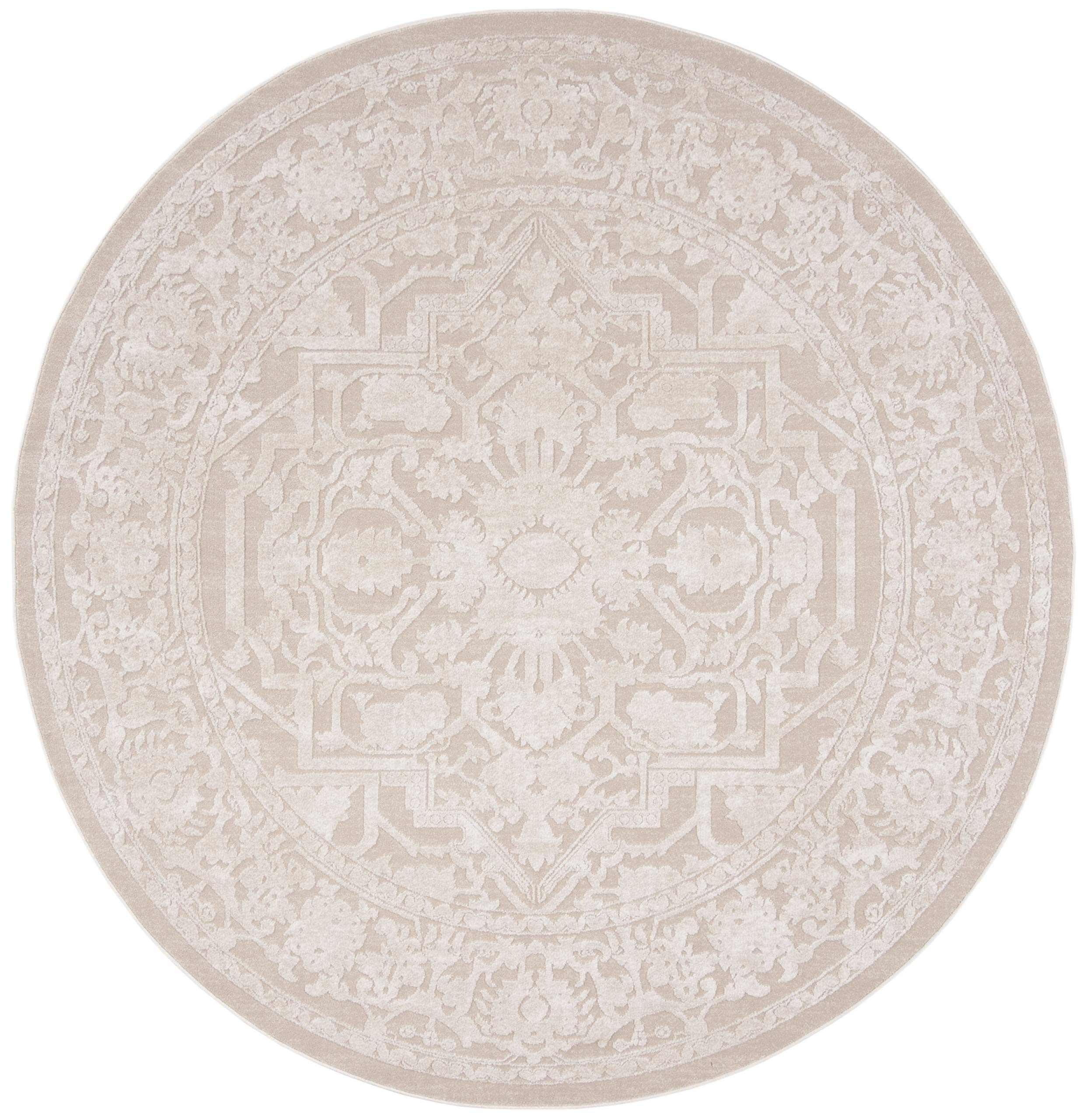 SAFAVIEH Reflection Collection Area Rug - 6'7" Round, Creme & Ivory, Boho Tribal Distressed Design, Non-Shedding & Easy Care, Ideal for High Traffic Areas in Living Room, Bedroom (RFT665D)