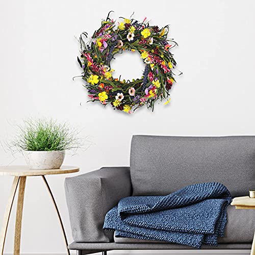 Sggvecsy Daisy and Lavender Wreath 22’’ Wildflower Spring Summer Artificial Silk Wreath for Front Door Home Wall Wedding Festival Farmhouse Holiday Decor