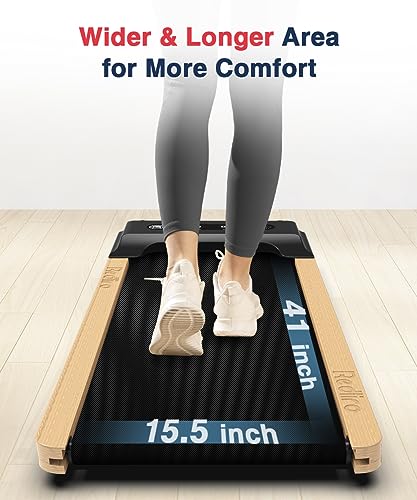 Redliro Walking Pad Treadmill Under Desk, Wood 300 lb Capacity Sports Equipment with Remote Control LED Display, Compact Portable Walking Machine for Office & Home Use (Natural Wood)