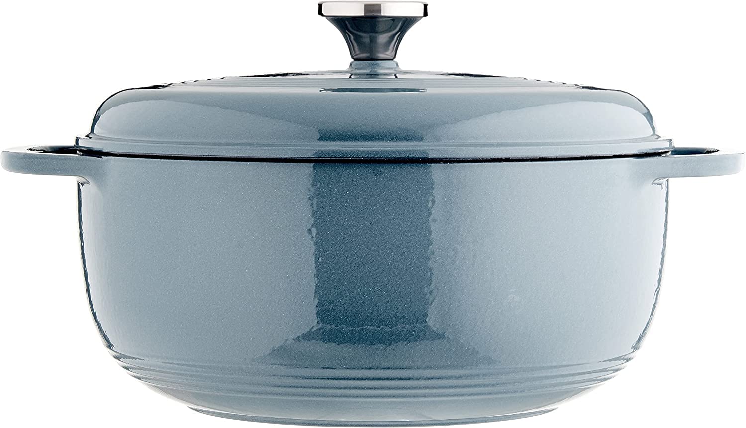 Lodge Enameled Cast Iron Dutch Oven, 7.5 Qt, Storm Blue & SCRAPERPK Durable Pan Scrapers, Red and Black, 2-Pack