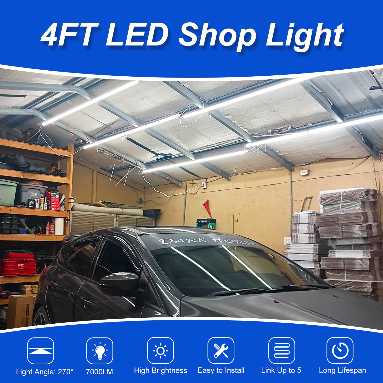 XLNYUUI Led Shop Lights, 4FT LED Shop Light 50W 6500K 7000LM Cool White,4 Foot Led Shop Lights,Led Shop Lights for Workshop 4ft,Led Lights Garage Ceiling,Plug in Led Shop Light for Warehouse(2-Pack)