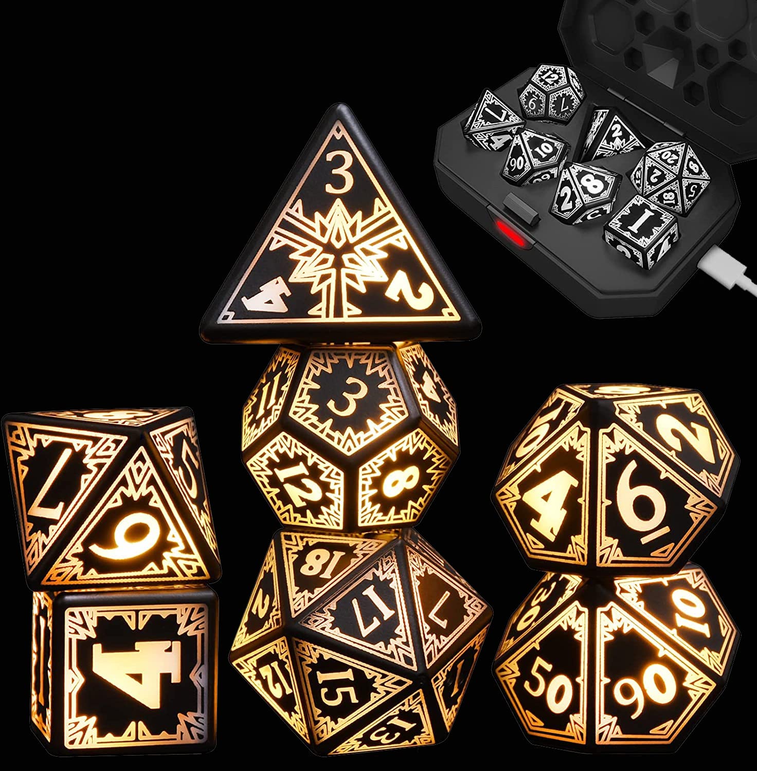 Light Up DND Dice with Charging Box, DND Light up Dice Electronic Dice Set with Charging Box D&D Dice Glow in The Dark Dice for Tabletop Game Led Flashing Dice Role Playing Game