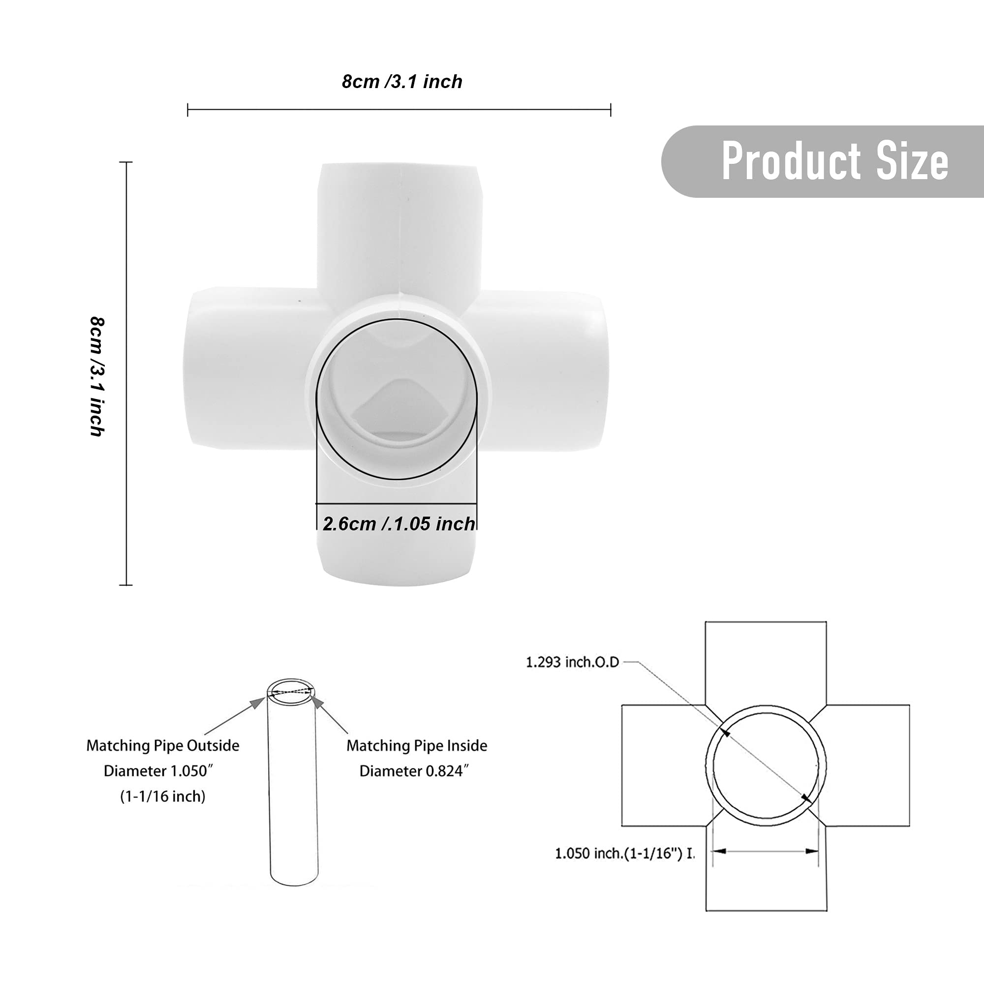 MAXSELL 12 pack 5 Way 3/4 inch PVC Fitting Corner Cross Elbow 45 90 Degree for Greenhouse Shed Pipe, Tent Connection, Furniture Build Grade SCH40, White