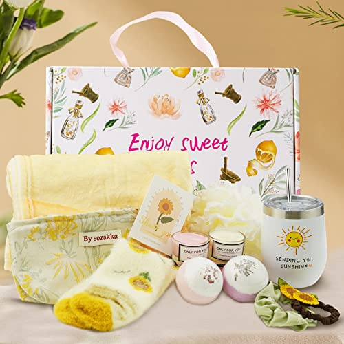 Spa Gift Baskets for Women, Get Well Soon Self Care Gift Baskets for Her, Relaxing Spa Gift Box with Gift Card, Thinking of You Unique Birthday Gift Set for Wife Mom Sister Best Friends