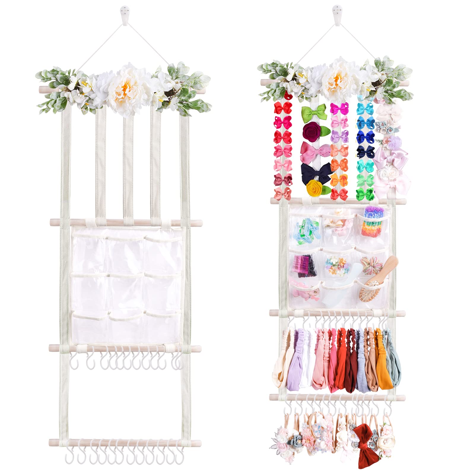 OOSAKU Headbands Holder for Girls Baby Hair Accessories Organizer Storage Wall Hanging Decor for Toddler Girls Room Wall Door Closet Hair Bows Organizer (fdzlq-5)
