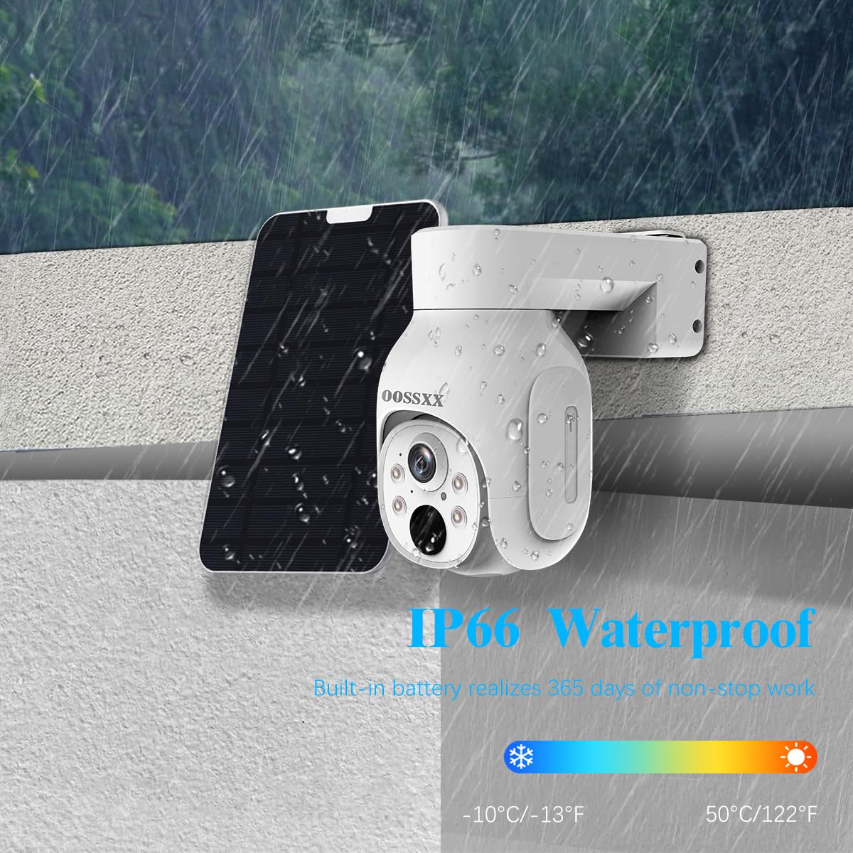 OOSSXX (PT Digital Zoom 100% Wire-Free) 2-Way Audio Wireless Solar Cameras, Solar Battery PIR Detection Outdoor Wireless Security Camera System Video Surveillance System (4-Cams 63G)