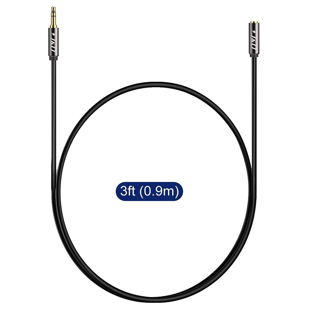 J&D 3.5mm Auxiliary Audio Extension Cable, Gold Plated Copper Shell Heavy Duty 3.5mm 1/8 inch TRS Male to 3.5mm 1/8 inch TRS Female Stereo Audio Adapter Cable, 3 Feet