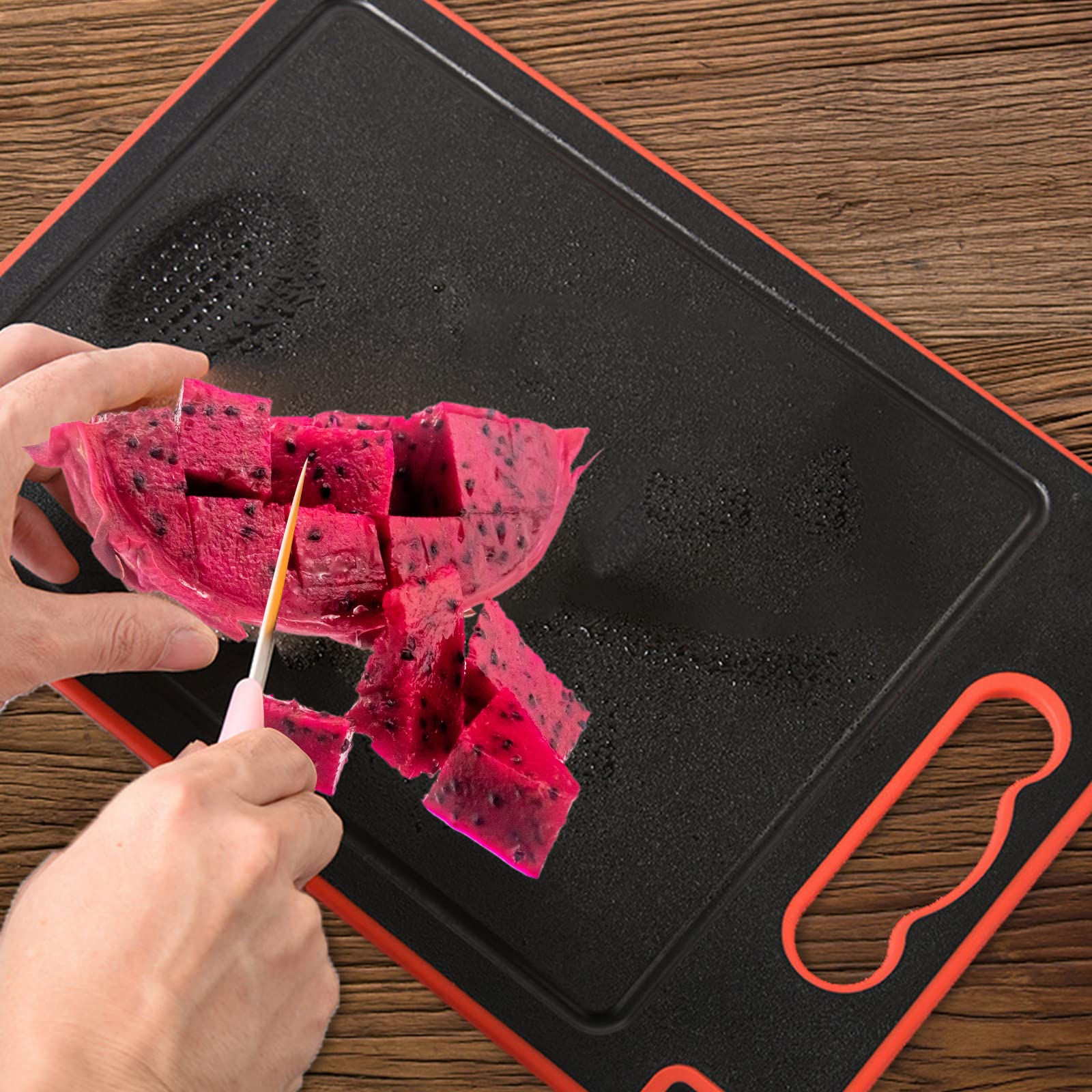 LIZHOUMIL Defrosting Tray, 4-in-1 Board Double-Sided Frost Away Plate Chopping Board Kitchen Gadget with Knife Sharpener Cutting Board red Black