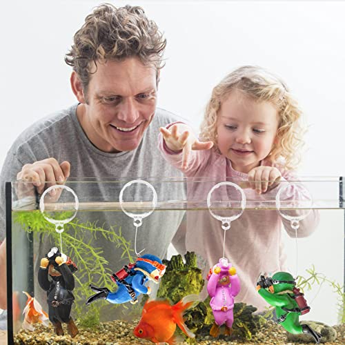 Philbinden 4 Pcs Floating Fish Tank Decorations Aquarium Décor Cute Little Diver Floating Around Freely Aquarium Accessories(Purple, Black, Green, Blue)