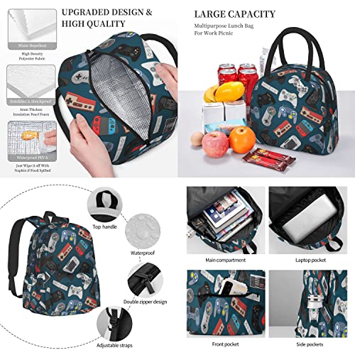 Oplp Video Game Controller Background Large Capacity Backpack Lunch Bag Pencil Case Combination 3 Piece Set