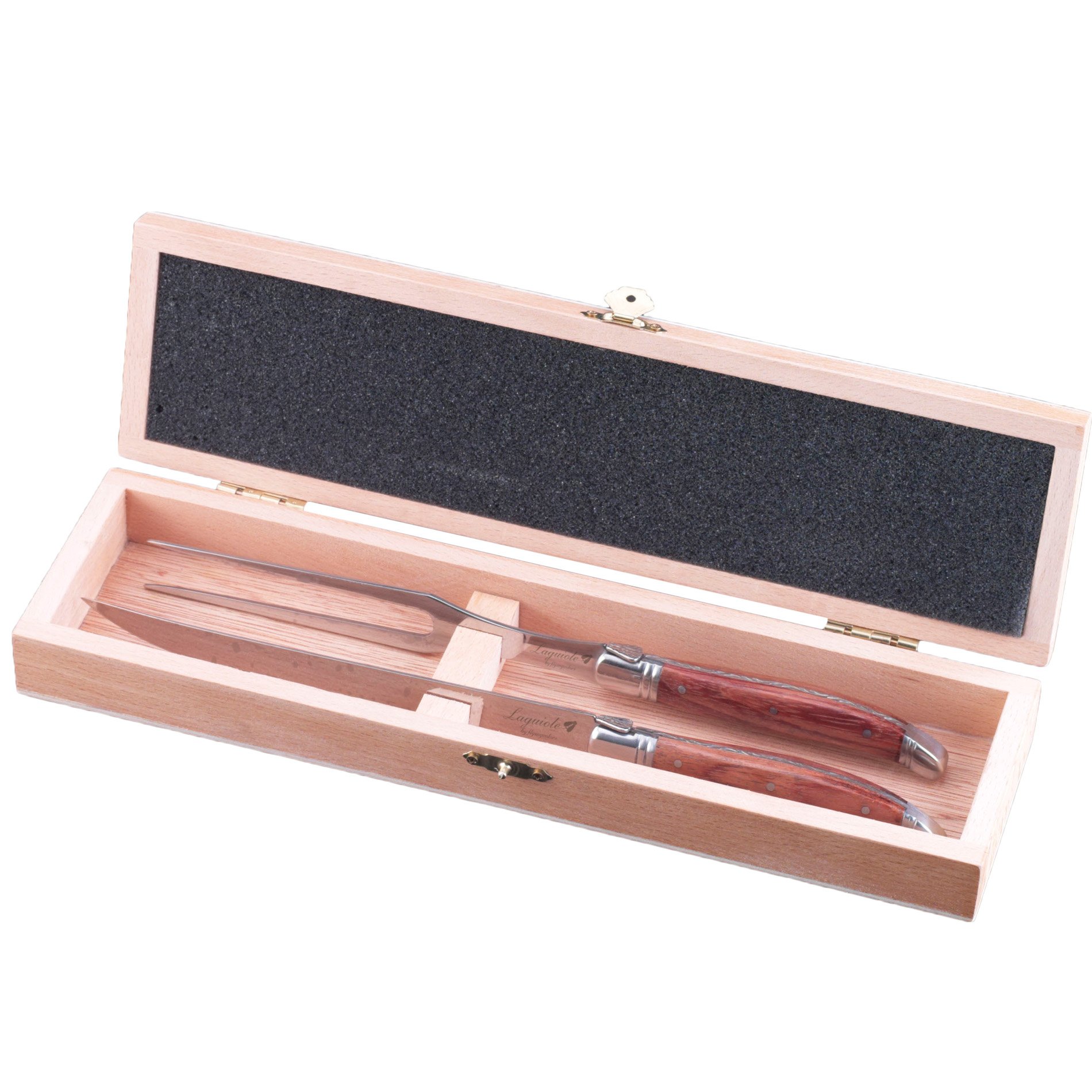 LAGUIOLE BY FLYINGCOLORS Steak Knife & Fork Set. Stainless Steel Carving Knife Set, Wooden Gift Box, 2 Pieces
