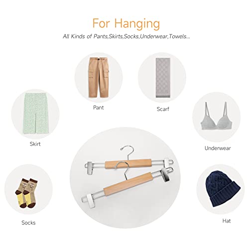 Nature Smile Solid Wooden Skirt Pants Hangers 20 Pack,Premium Wood Bottom Shorts Hangers for Slacks Trousers with Larger Adjustable Anti-Rust Clips (Natural)