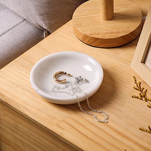 Natust Real Marble Jewelry Tray Ring Dish for Women, Trinket Dish for Key Earring Nightstand Decor, Mother's Day Engagement Birthday Gift (White)