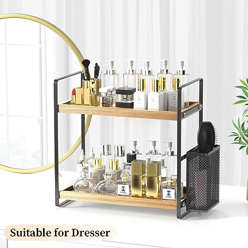 LEMIKKLE Bathroom Countertop Organizer, Bathroom Counter Perfume Tray and Vanity Organizer,Skincare Organizers for Vanity with Basket,Storage Organizers for Bathroom, Kitchen, Dresser