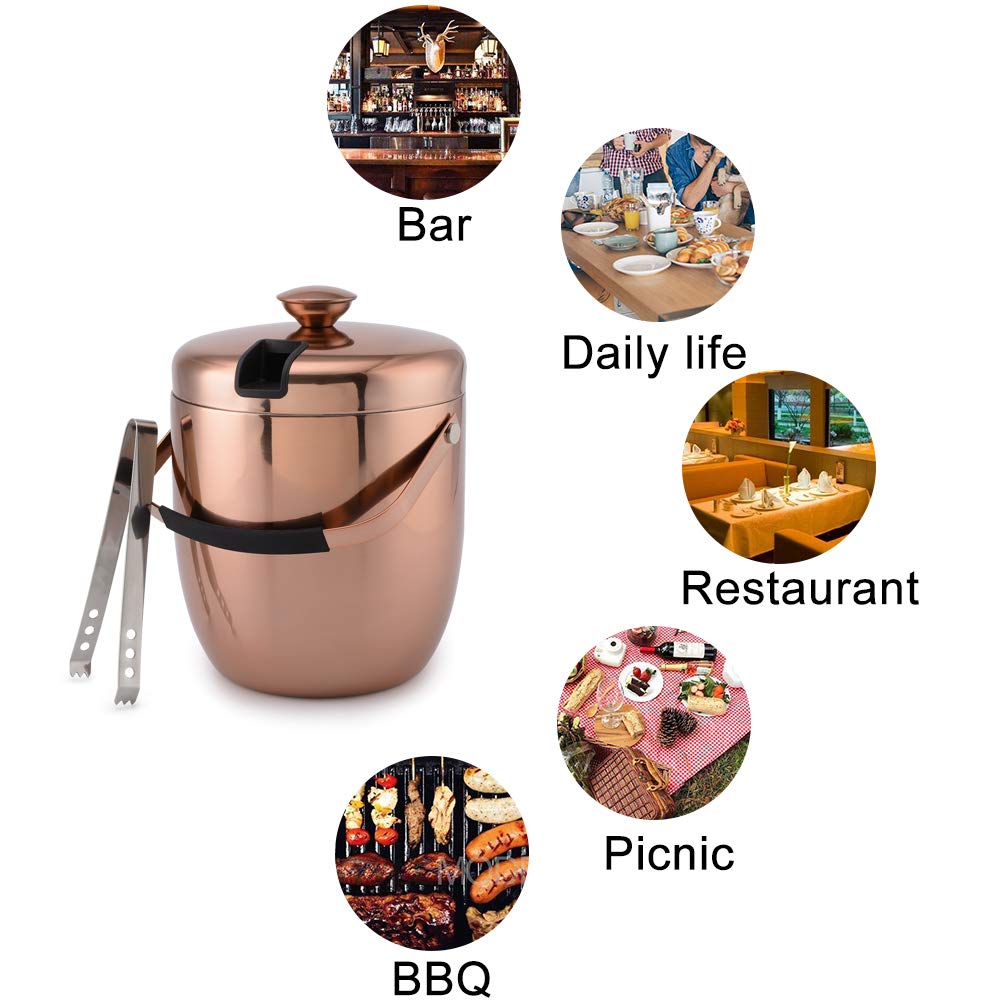 malmo Ice Bucket - Double Walled Stainless Steel Ice Bucket - Wine Bucket with Tongs & Thickened Lid (3 L) - Portable Chiller Bin Basket for Parties, BBQ & Buffet