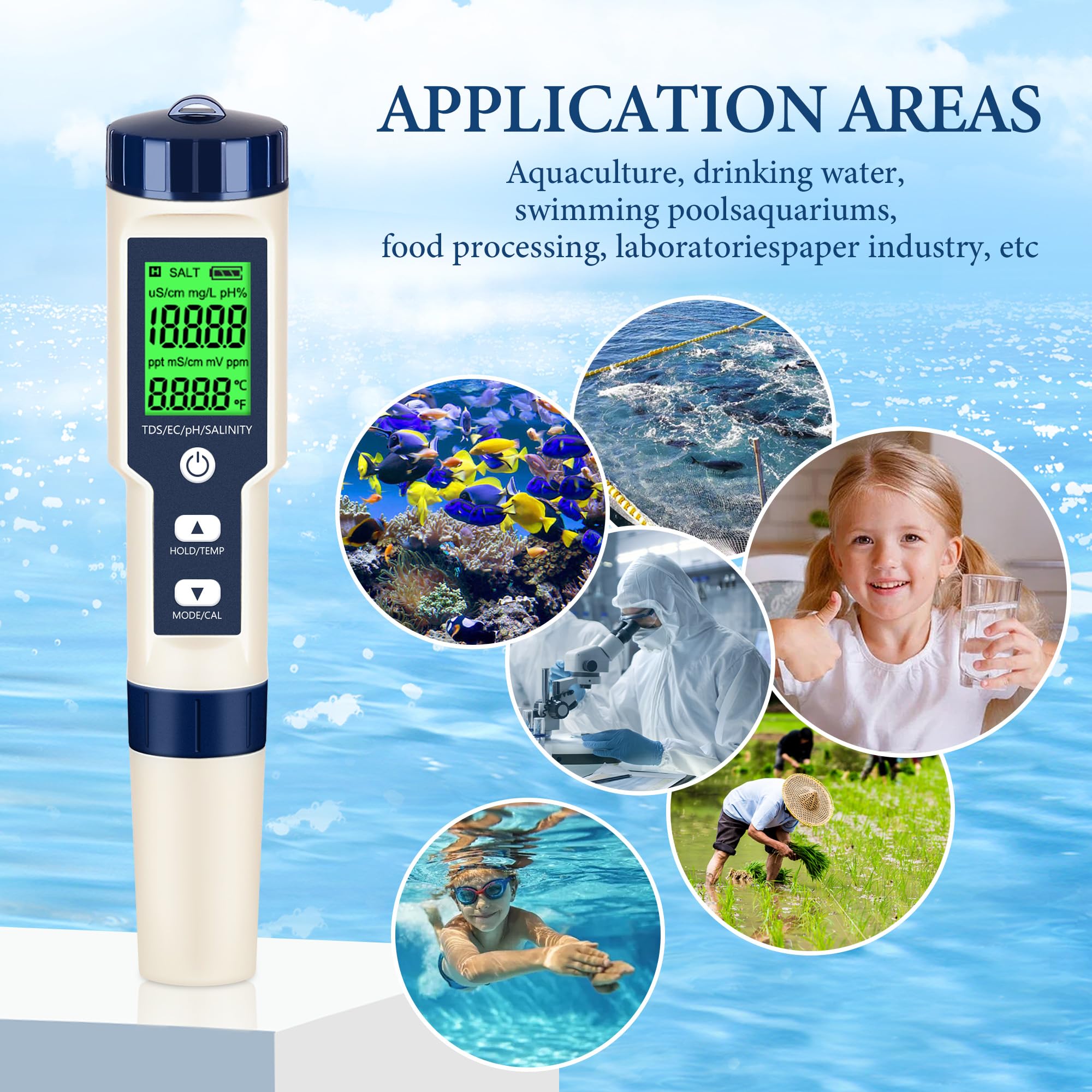 pH Meter for Water,Pool Water Tester 5 in 1 pH/TDS/Salinity/Temp&EC Meter,IP67 Waterproof pH Tester,TDS Meter Digital Water Tester with Backlit,Salt Water Pool Testing Kit for Aquarium & Seawater.