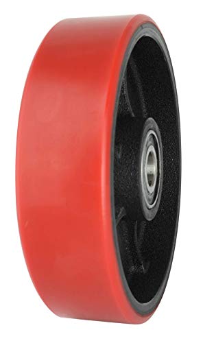 Pallet Jack/Truck Steering Wheels Set with Axle, Fasteners and Protective Caps (4 pcs) 7" x 2" with Bearings ID 20mm Poly Tread Red