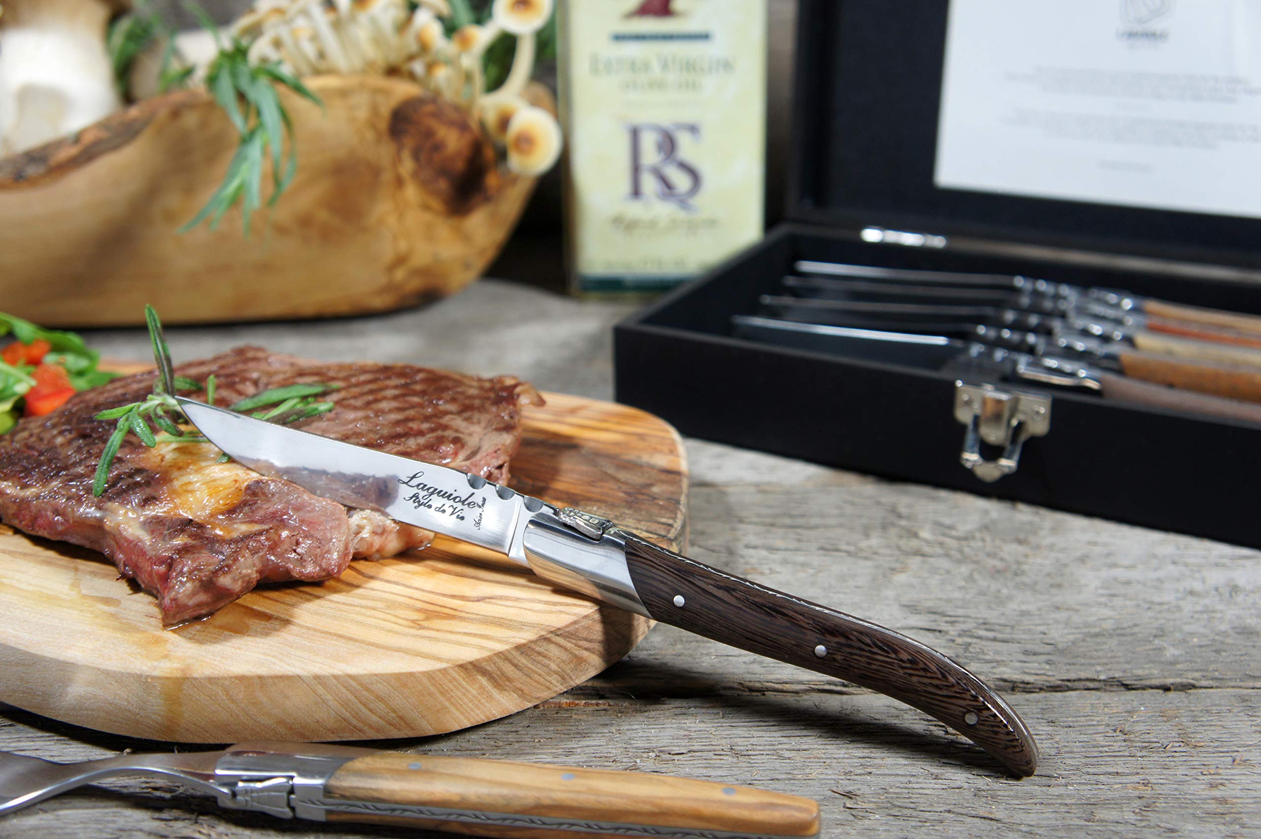 Laguiole Style de Vie Steak Knives, Luxury Line, 6 pieces, Mixed Wood, in giftbox