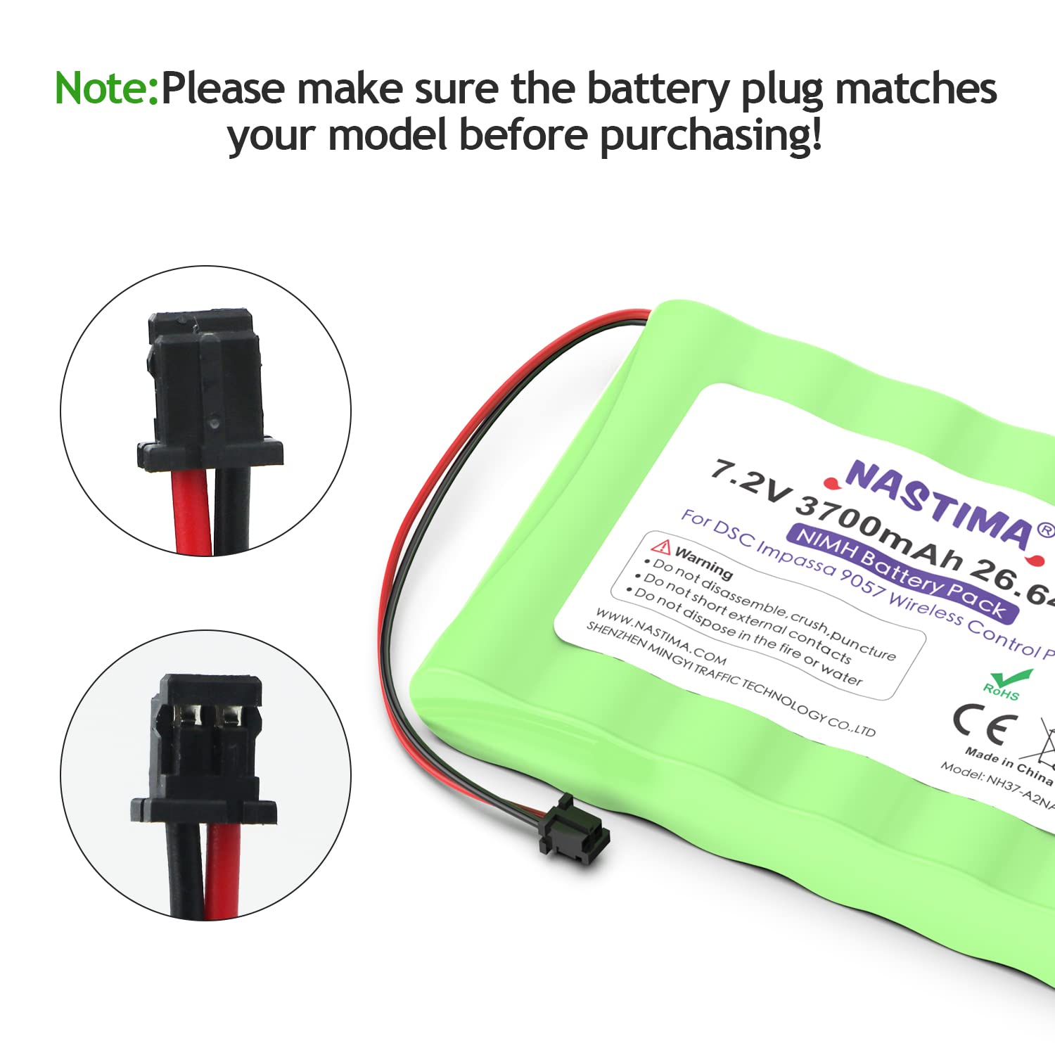 NASTIMA 7.2V 3700mAh Replacement Battery for DSC IMPASSAS 9057, 6PH-H-4/3A3600-S-D22, 7.2V Rechargeable Ni-MH Battery Pack for ADT Control Panel