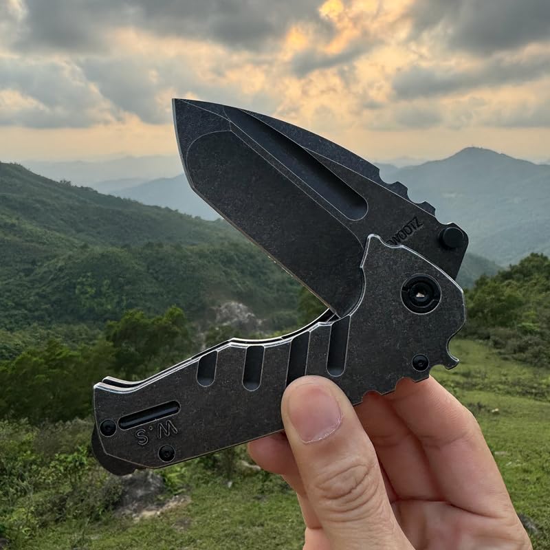 NEWOOTZ AUS-8 Blade Stone Wash Steel Handle Outdoor Camping Pocket Folding Knife EDC Portable Climbing Sharp