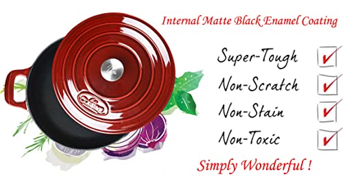 La Cuisine 3110MB Enameled Cast Iron Covered Braiser, Saute Pan Casserole Pan, 3.75 Quart (QT) - Matte Black Enamel Interior, Cranberry Porcelain Enamel Coating Finish Exterior