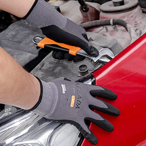 Kebada W2 Work Gloves for Men and Women, Touchscreen Working Gloves with Grip, Nitrile Coated Work Gloves for Gardening, Package Handling, Stretchy Gloves for Mechanic Work, 2 Pairs, Small