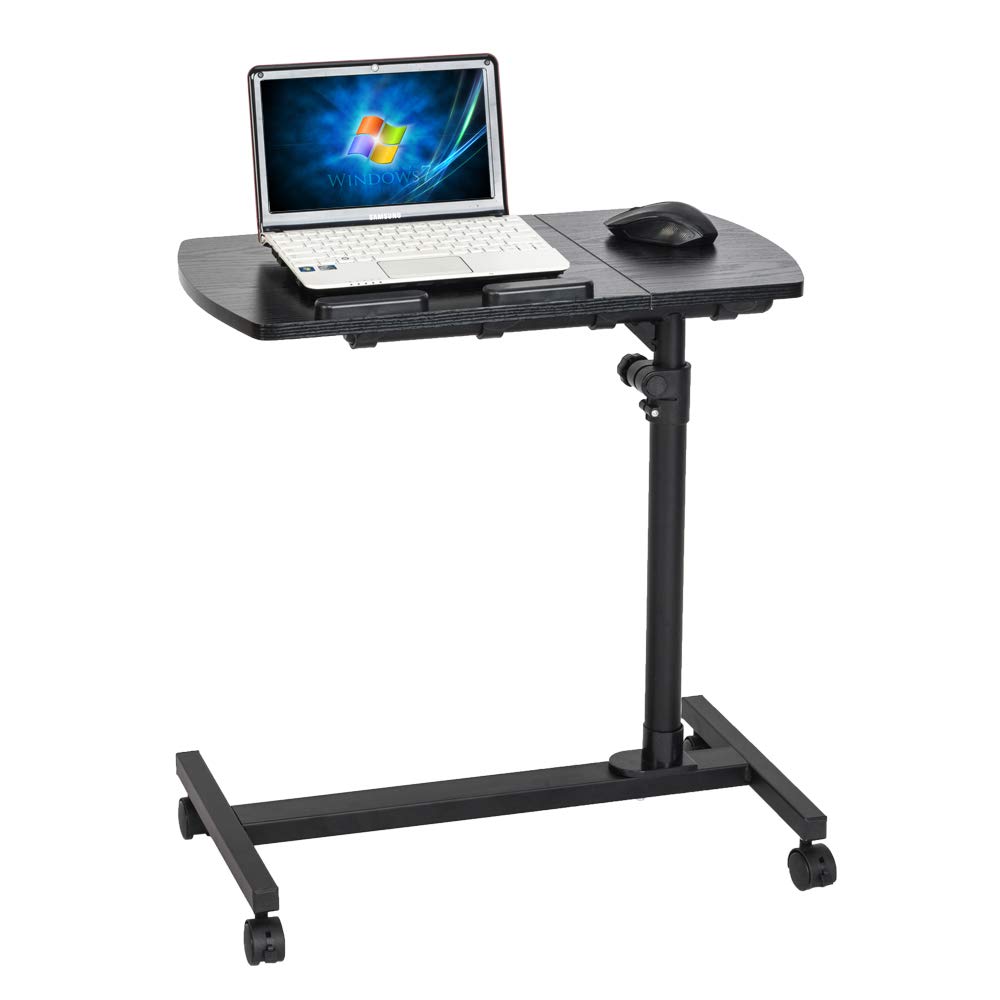 Portable Swivel Laptop Table Desk Adjustable Angle & Height Rolling Stand Tiltable Tabletop Desk Laptop Notebook Sofa/Bed Side Table Hospital Table Stand W/Lockable Casters, Black