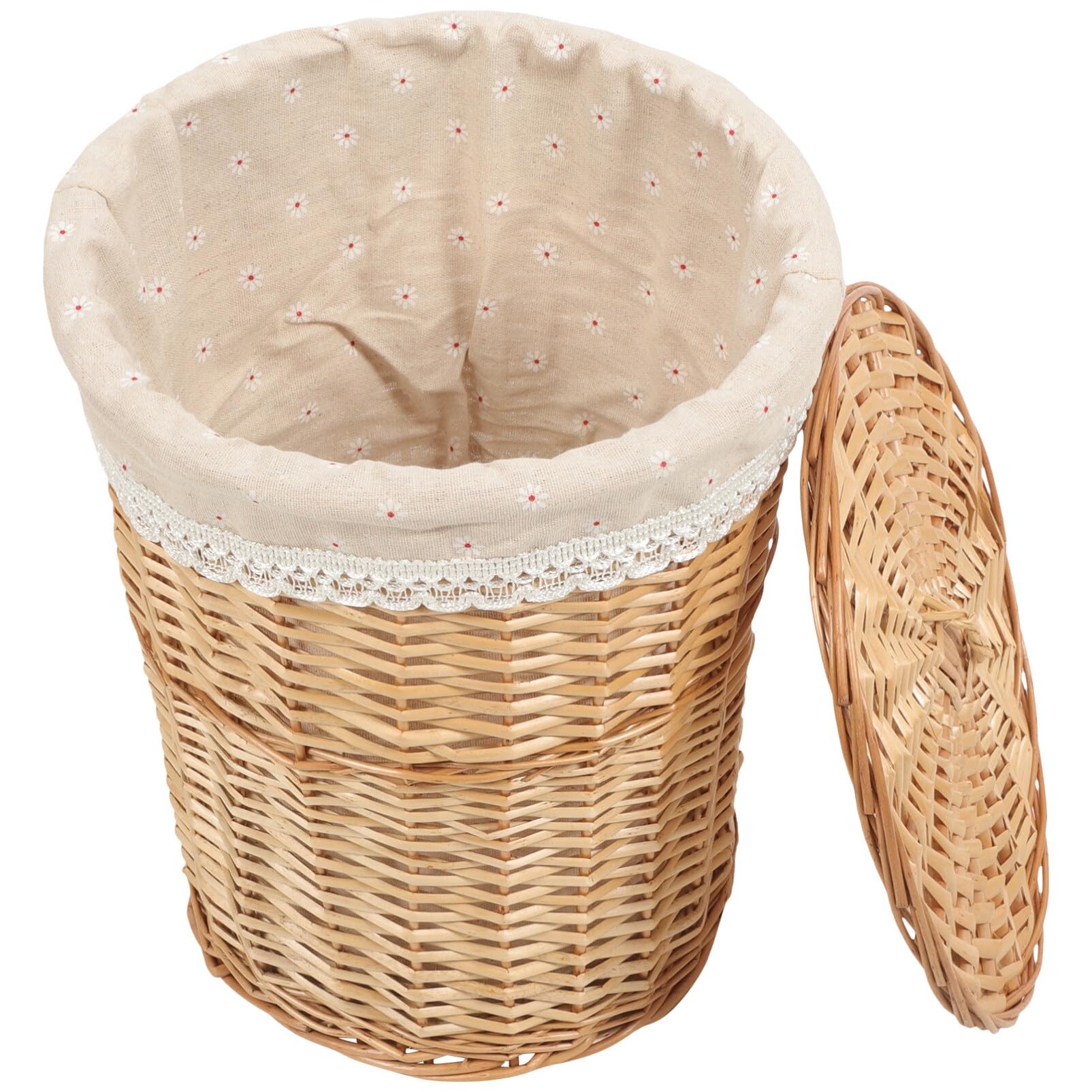 VOSAREA Wicker Laundry Hamper Handwoven Laundry Bin Basket with Lid and Liner Bedroom Waste Bin Round Laundry Room Clothes Organizer Basket Natural
