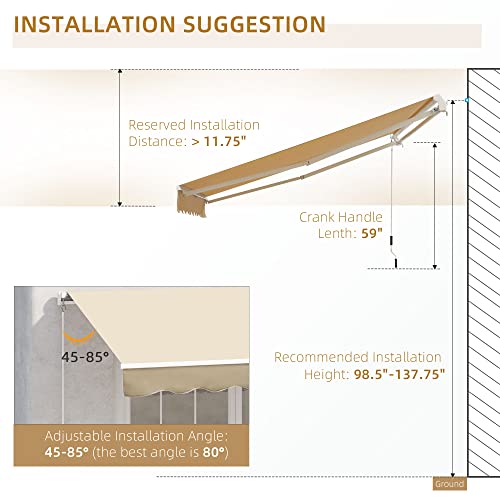 Outsunny 10' x 8' Manual Retractable Awning Sun Shade Shelter for Patio Deck Yard with UV Protection and Easy Crank Opening, Beige
