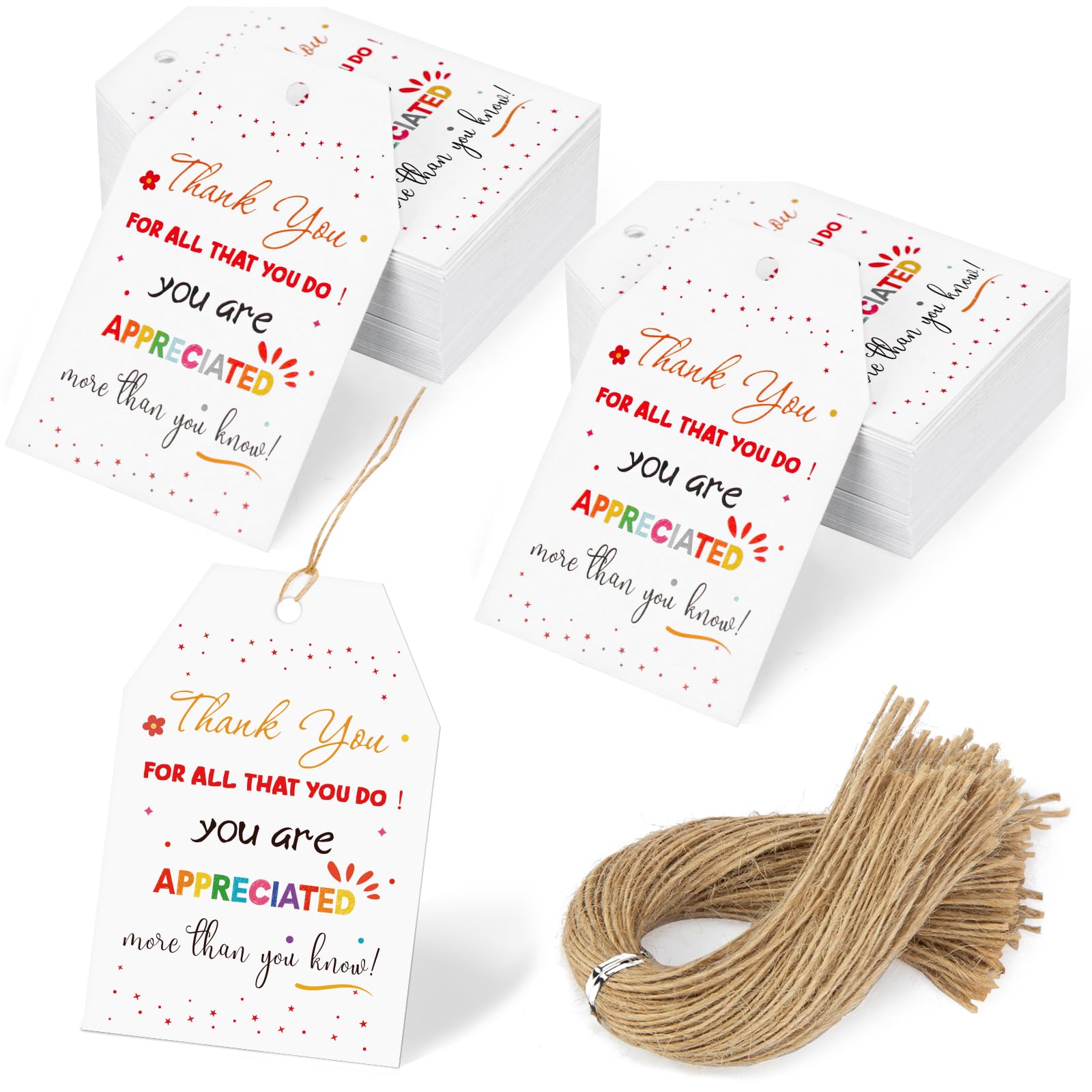 SallyFashion 80PCS Thank You Gift Tags, Paper Gift Tags with String Colorful Hanging Label for Thanksgiving Wedding Party 2 x 3 Inches
