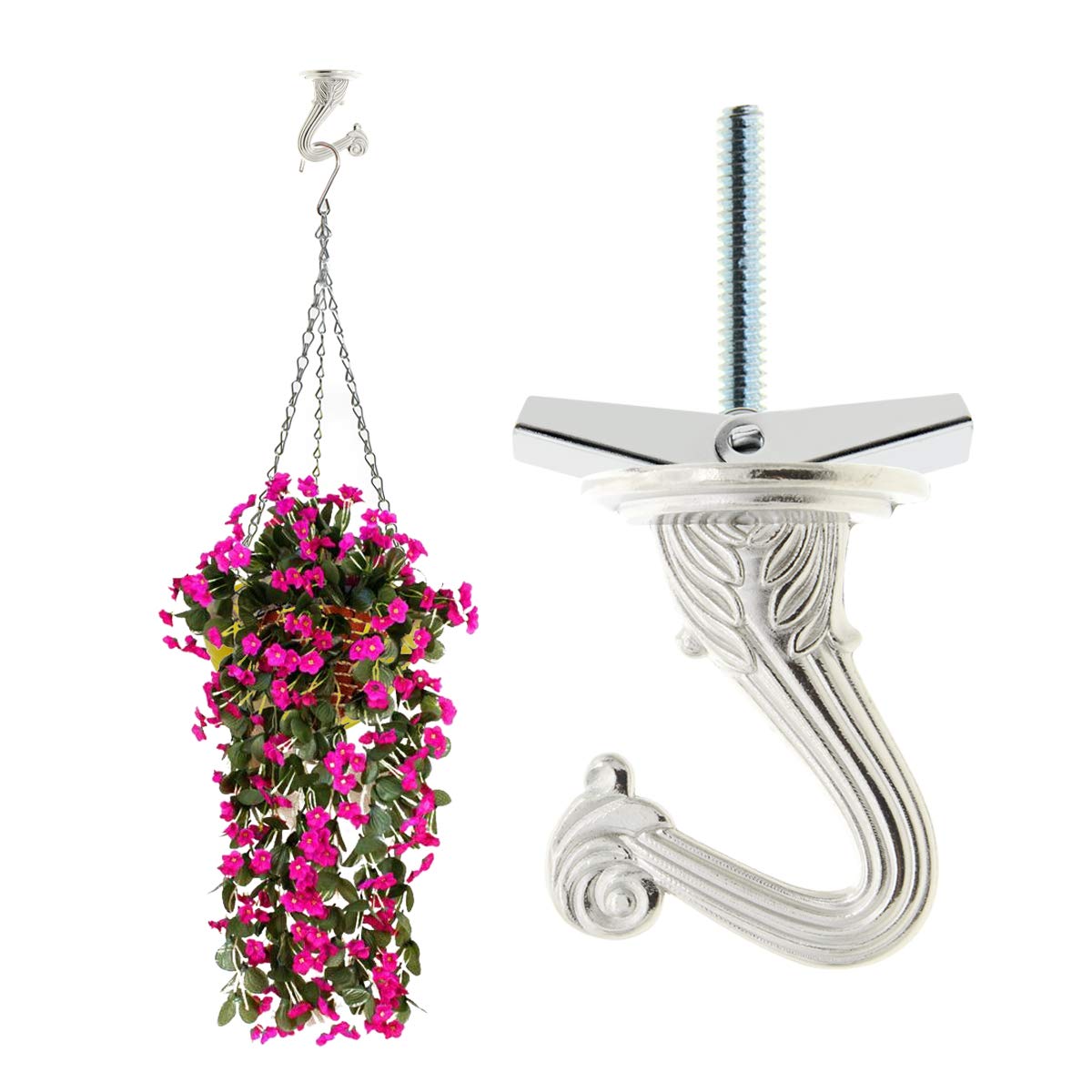 Saim Swag Ceiling Hooks and Hardware,Ceiling Toggle Hook for Hanging Plants Ceiling Installation Cavity Wall Fixing - Silver(Set of 2)