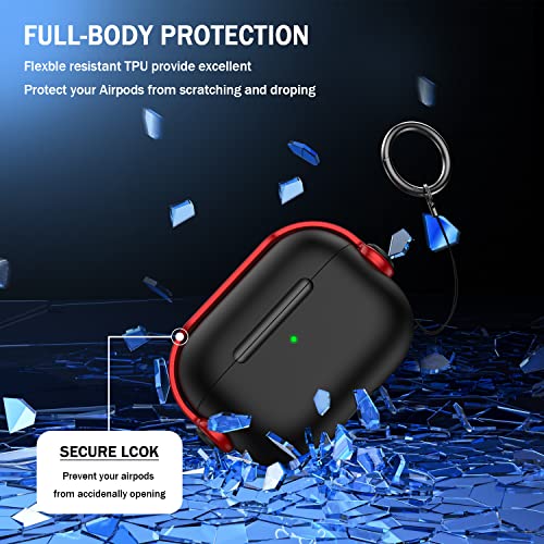 R-fun Airpods Pro 2nd/1st Generation Case Cover (2022/2019) with Secure Lock, Music Headset Earphone Protective Case Cover with Cleaning Kit Compatible for Apple Airpods Pro case, Black & Red