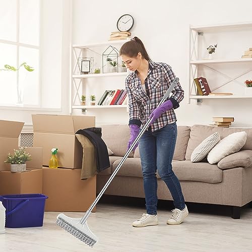 Plastic Two Sided Floor Brush Scrubber Suitable for Bathroom Tile Floors Garage Cleaning (White Gray)