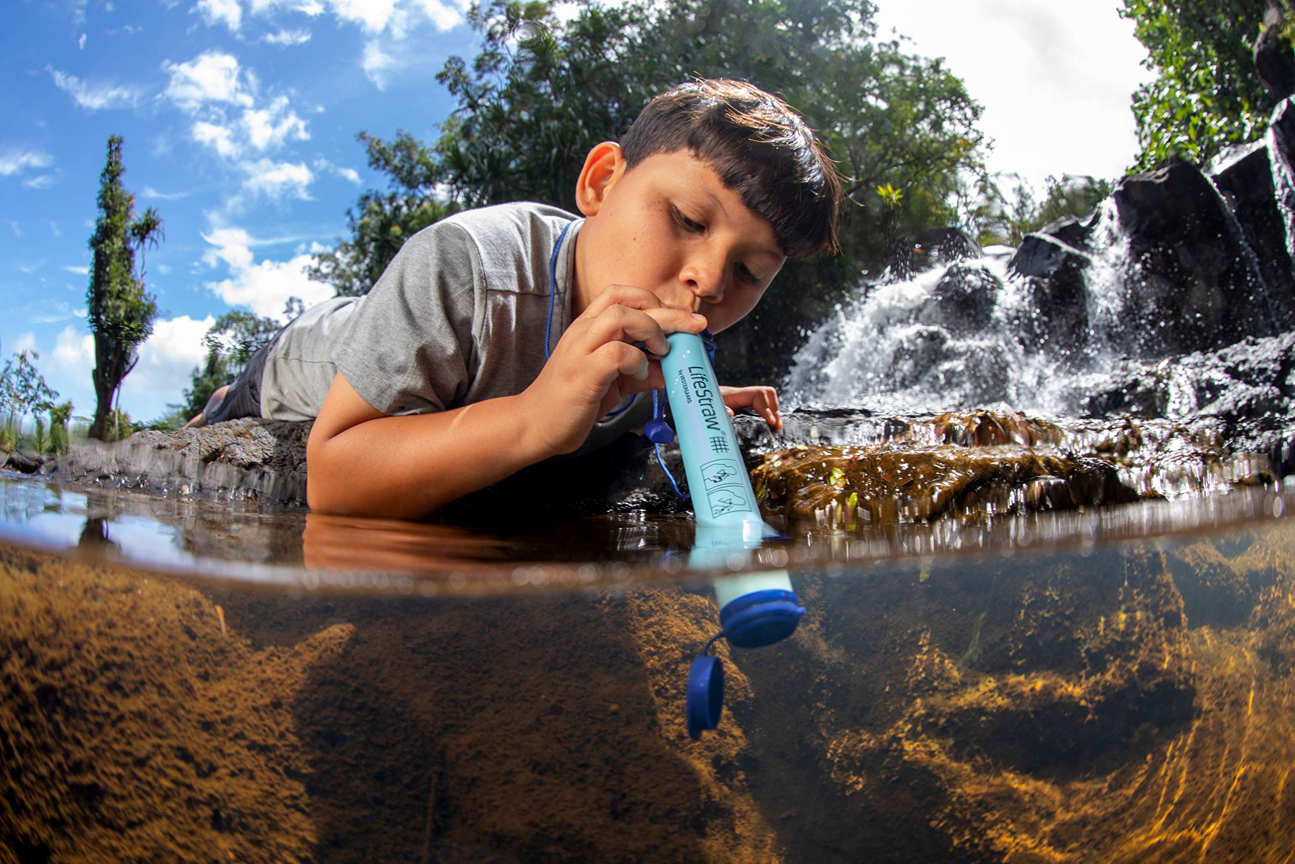 LifeStraw Personal Water Filter for Hiking, Camping, Travel, and Emergency Preparedness, 5 Pack, Blue & Go Water Filter Bottle, Grey, Model:LSGOV2CR44