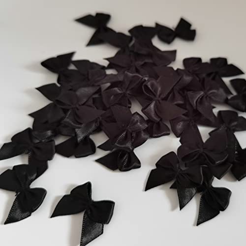 Micomon 50pcs 1-Inch Mini Ribbon Bows for Crafts Small Black Bows Christmas Decoration Embalishement Scrapbooking(Black)
