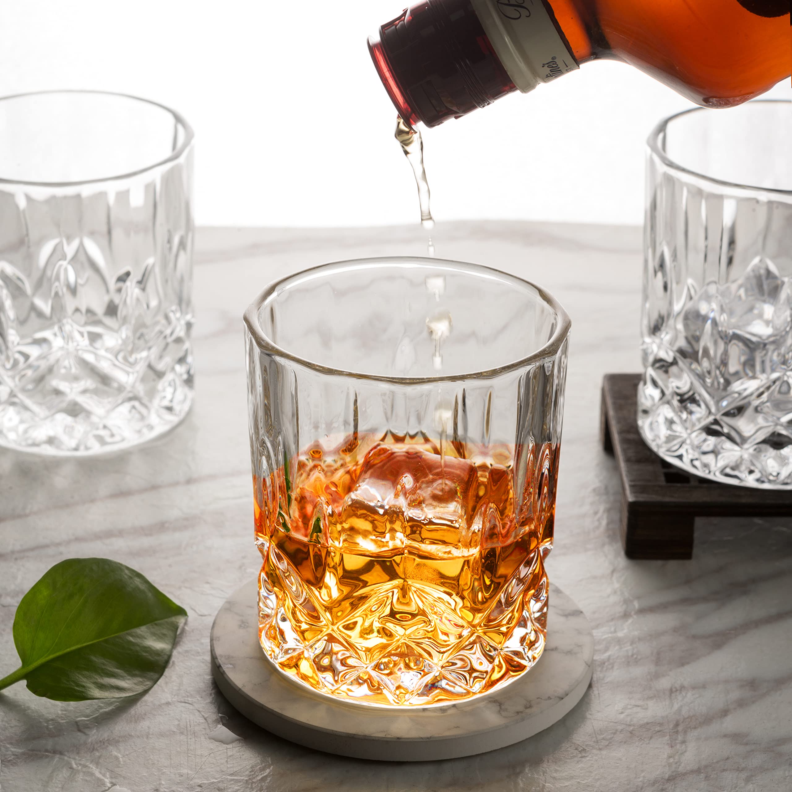 LANFULA Crystal Whiskey Glass, Premium Old Fashioned Glasses Set of 4 In Gift Box. Rocks Tumbler for Drinking Scotch Bourbon Cocktail Whisky 10oz