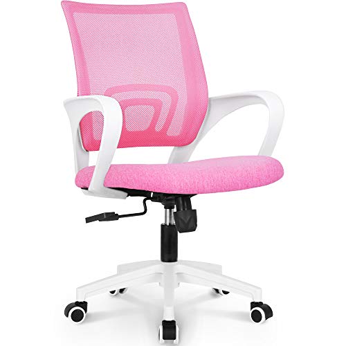 NEO CHAIR Office Computer Desk Chair Gaming-Ergonomic Mid Back Cushion Lumbar Support with Wheels Comfortable Blue Mesh Racing Seat Adjustable Swivel Rolling Home Executive (Pink)