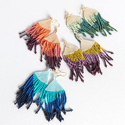 INK + ALLOY Women's Teal Fringe Seed Bead Earrings Handmade Jewelry for the Modern Bohemian (Teal)
