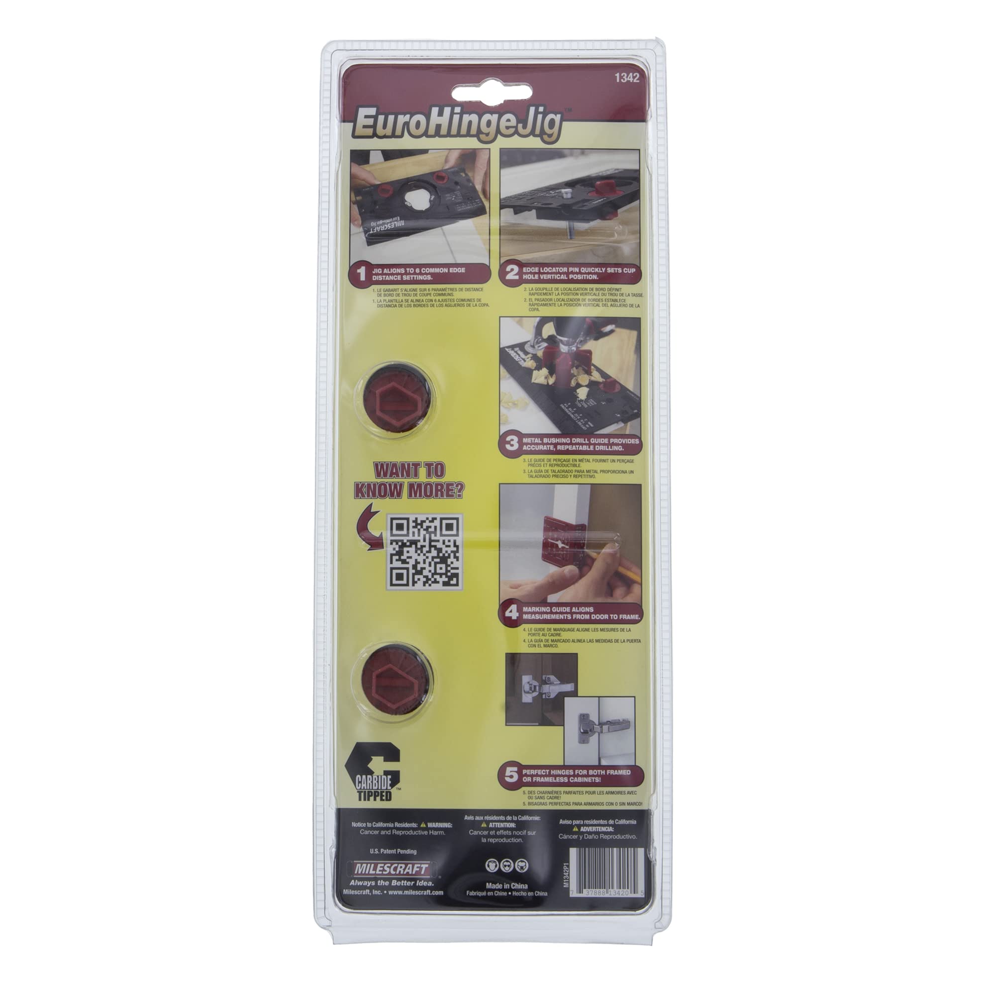 Milescraft 1342 Euro Hinge Jig β Concealed Hinge Jig, Drilling Guide, Drill Jig for Framed and Frameless Cabinets. Metal Drill Guide Produces Perfect Hinge Holes. 35 mm Forstner Bit Included