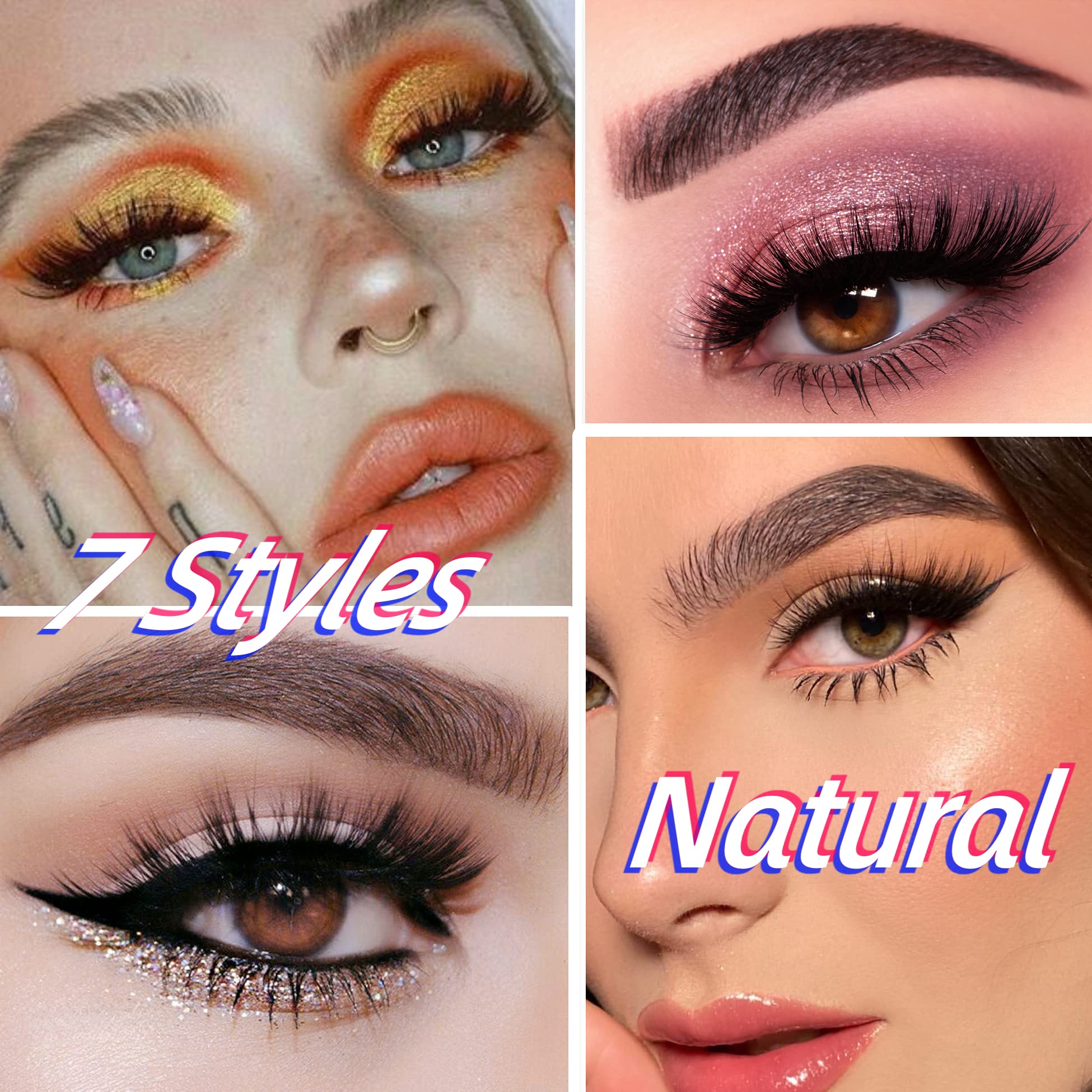 Natural Lashes Mink 7 Styles False Eyelashes Wispy Fluffy Lashes Look Like Extensions 4D Volume Fake Eyelashes 21 Pairs Eye lashes Pack by EYDEVRO (12-15mm)