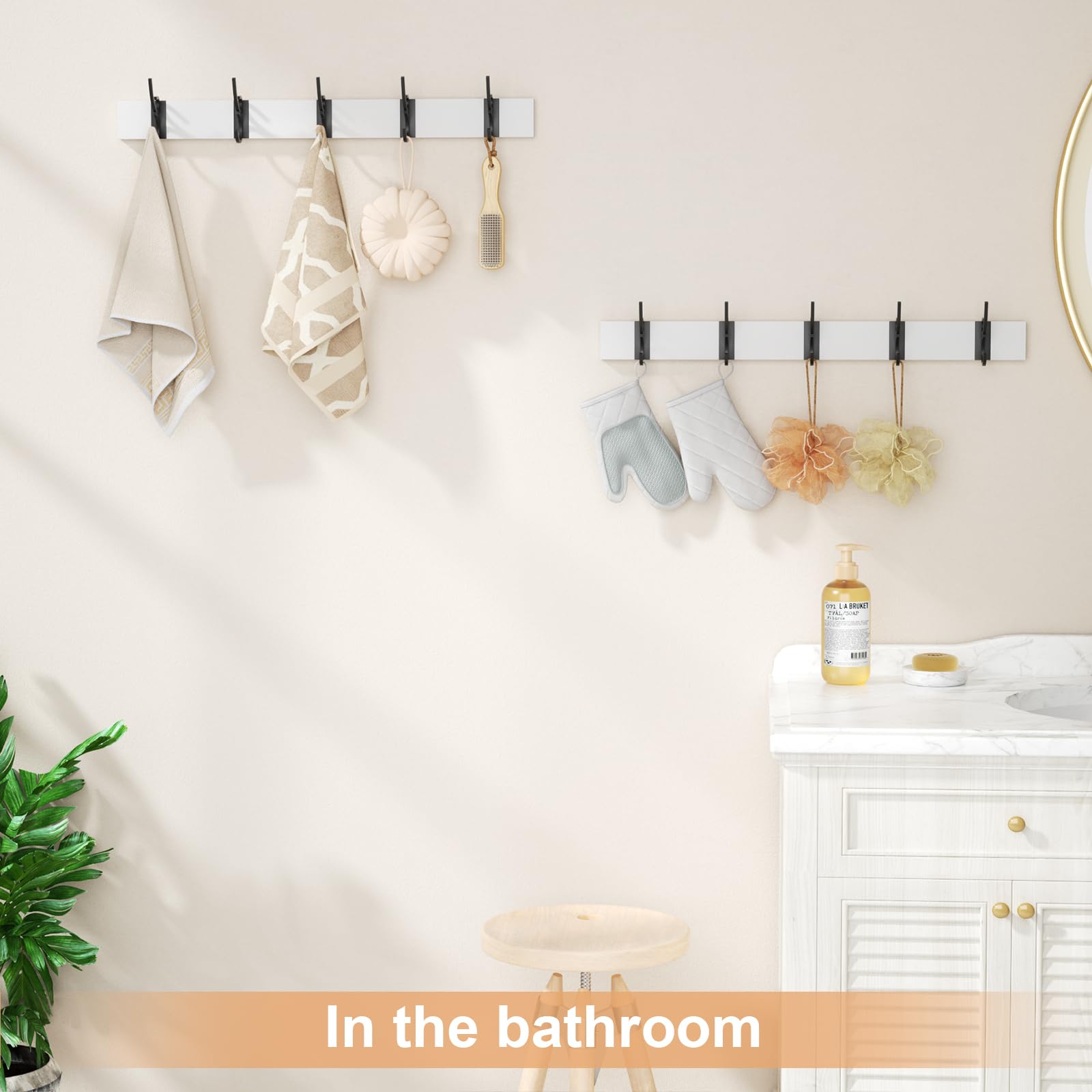 SRIWATANA Coat Rack Wall Mounted, 21.65 Inch Long Coat Hooks for Hanging Hats, Clothes,Towels in Entrtyway, Bathroom, Bedroom and Kitchen, 2 Packs (Washed White)