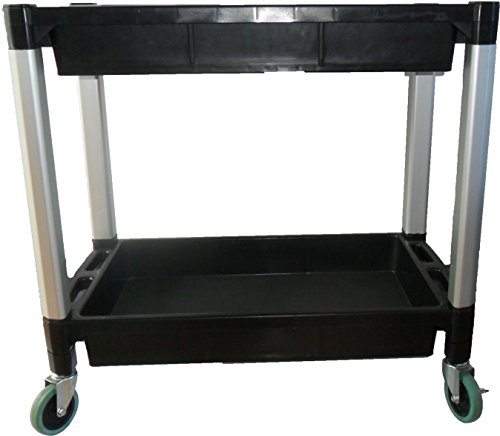 MaxWorks 80384 Black and Gray Two-Tray Service/Utility Cart With Aluminum Legs And 4" Diameter Swivel Castors