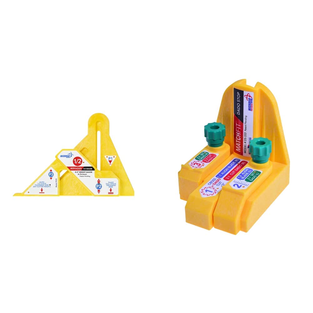 MICROJIG FN12 Fitfinder 1/2 Gauge, Yellow & Matchfit DS-333 Dado Stop, Yellow