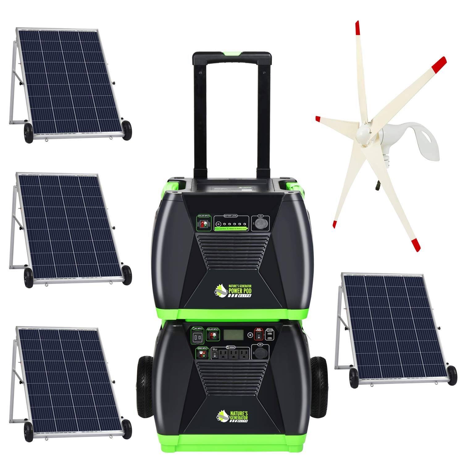 Nature's Generator Elite Platinum - WE System:3600W Solar & Wind Powered Pure Sine Wave Off-Grid Nature's Generator Elite+1200W Nature's Generator Power Pod Elite+4pcs 100W Solar Panel+ Wind Turbine