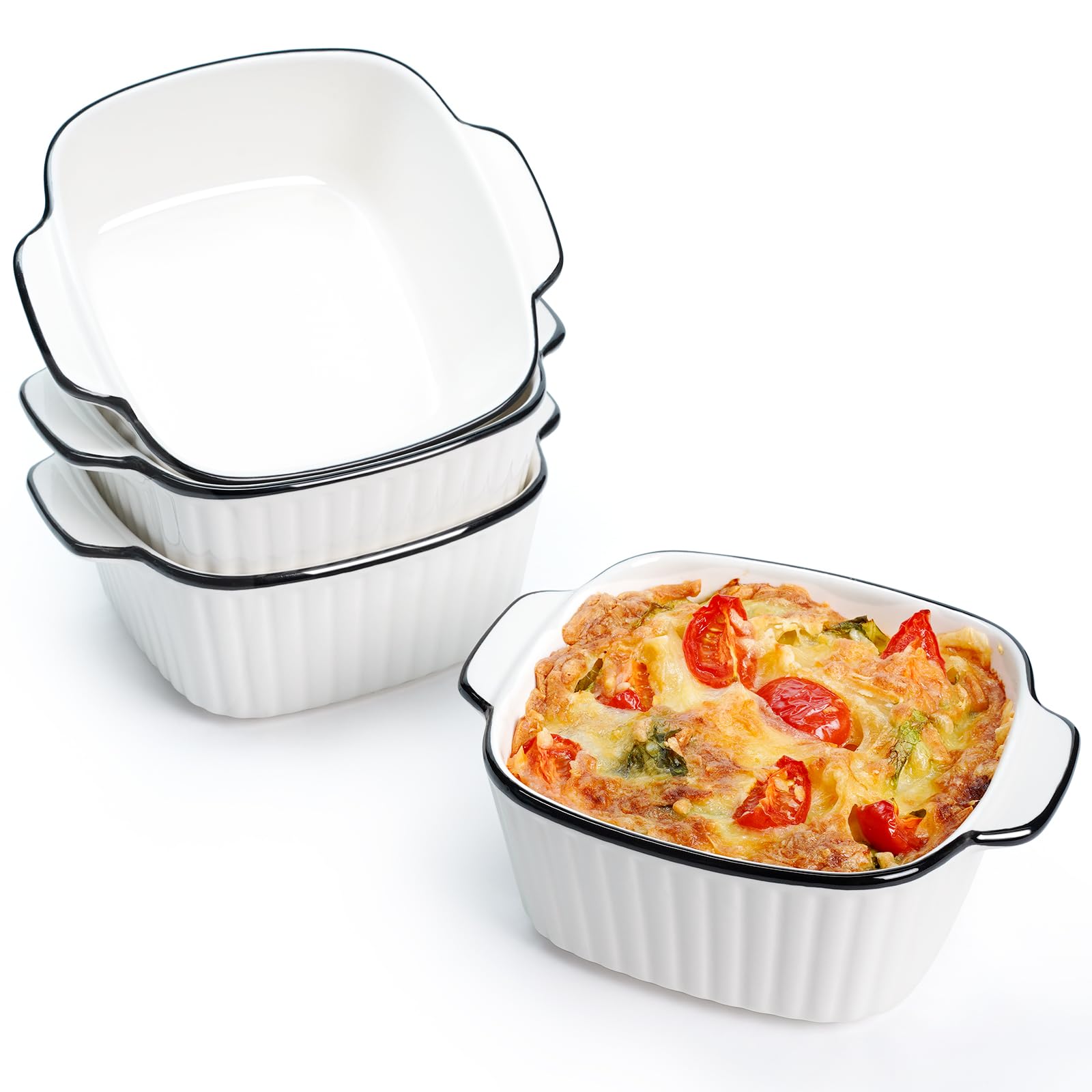 NUTRIUPS 13Oz Ceramic Baking Dishes set of 4, 5.5'' Square Baking Dishes, Small Baking Dish for Air Fryer, Ceramic Bakeware with Handles, Oven-Safe & Microwave-Safe