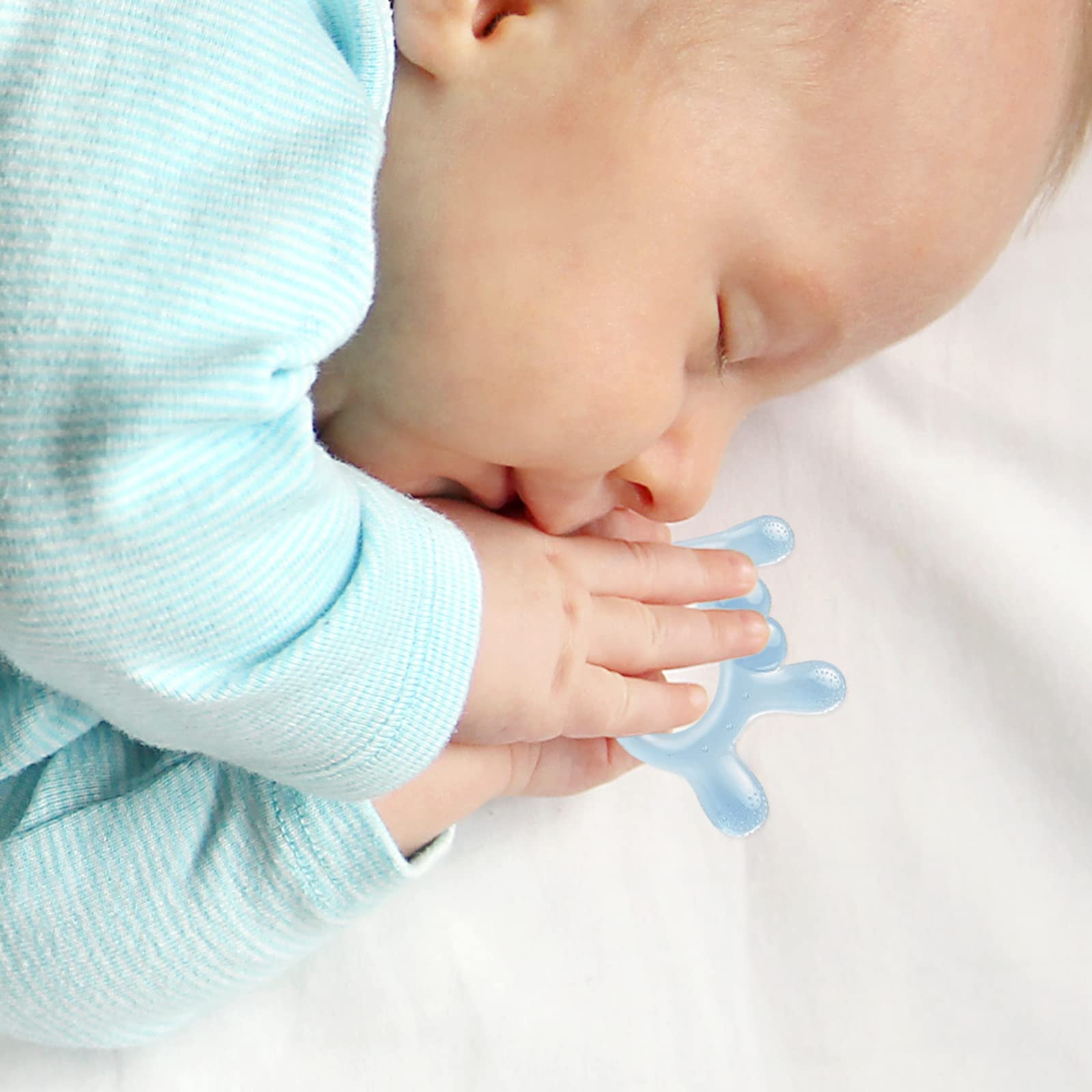 Natural Teething Relief for Babies, Chrxbei Baby Teethers for Babies 3-6 6-12 Months, Infants Newborn Boys and Girls, Pacifier Shape for Sucking and Chewing (1 Pack Cool Finger, Blue)
