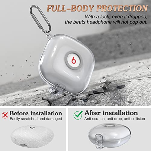 QIUDAOY [Clear Case with Lock] Beats Fit Pro Case Cover with Keychain/Lanyard Accessories, Hard Protector Clear Case for Beats Fit Pro, Beats Pro Fit Earbuds PC+Silicone Skin Full Protective Shell