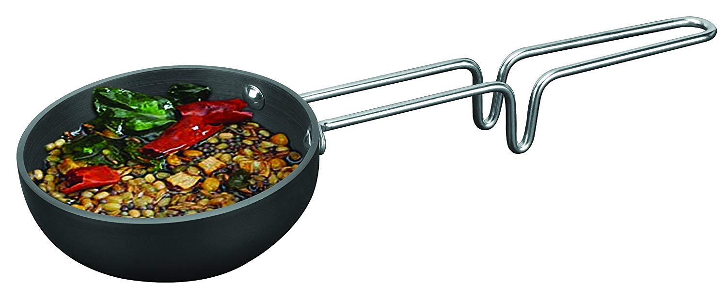 WhopperIndia Nonstick & hard anodised tadka pan/spice roasting pan/vagharia with long handle 11 Inch