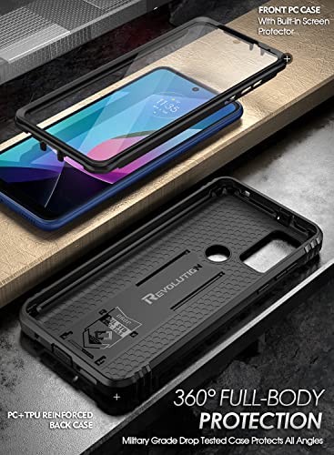 Poetic Revolution Series Case for Motorola Moto G Play (2023), Full-Body Rugged Dual-Layer Shockproof Protective Cover with Kickstand and Built-in-Screen Protector, Black